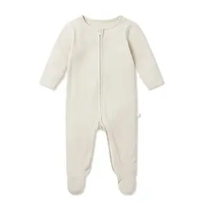 MORI Ribbed Two-way Zip-up Sleepsuit - Ecru