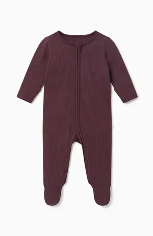 MORI Ribbed Two-way Zip-up Sleepsuit - Berry