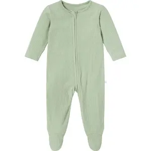 MORI Ribbed Two-way Zip-up Sleepsuit - Sage