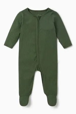 MORI Ribbed Two-way Zip-up Sleepsuit - Pine