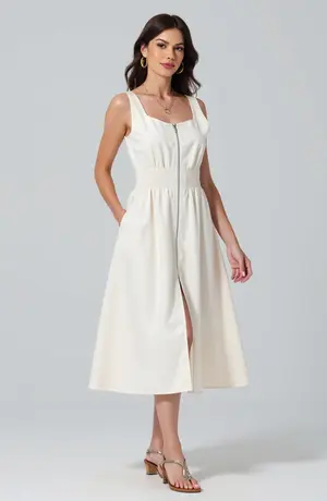 MODENAIRE Sleeveless Midi Dress With Smocked Waist