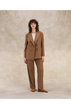 FORTELA Bobbie Classic Double-breasted Flannel Jacket - Camel
