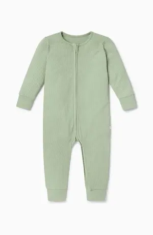 MORI Ribbed Two-way Zip-up Sleepsuit - Sage