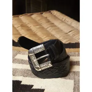 FORTELA Calf Leather Woven Belt - Black