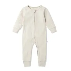 MORI Ribbed Two-way Zip-up Sleepsuit - Ecru