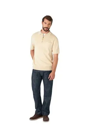FORTELA Laight 3/4 Zip Short Sleeve Polo - Ecru