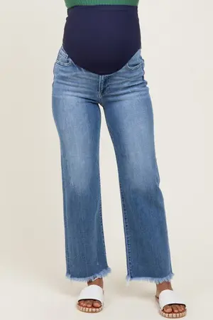 PINKBLUSH Frayed Hem Ankle Maternity Jeans