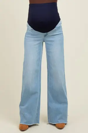 PINKBLUSH Raw Hem Wide Leg Maternity Jeans