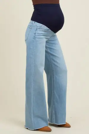 PINKBLUSH Raw Hem Wide Leg Maternity Jeans