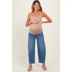 PINKBLUSH Classic Wash Barrel Leg Maternity Jeans - Blue