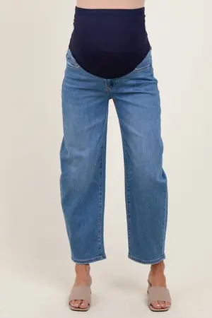 PINKBLUSH Classic Wash Barrel Leg Maternity Jeans - Blue