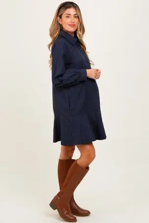 PINKBLUSH Striped Long Sleeve Drop Waist Polo Dress