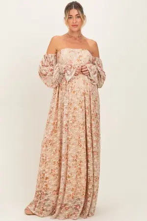 PINKBLUSH Floral Lace Smocked Off-shoulder Maxi Dress - Multi