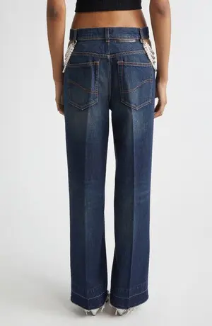 Stella McCartney Faux Pearl Embellished Straight Leg Jeans - Dark Blue