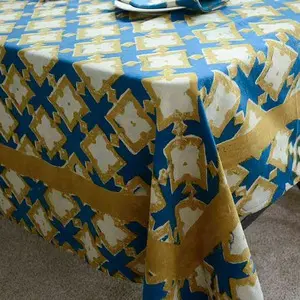 ICHCHA Boho Organic Cotton Tablecloth - Blue