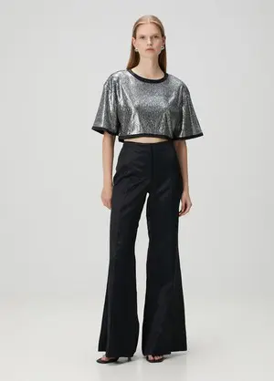 PCFG Shiny Woven Flare Pants - Black