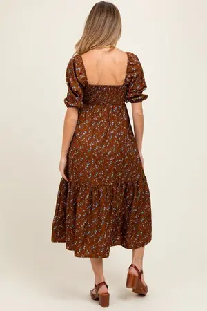PINKBLUSH Floral Sweetheart Puff Sleeve Midi Dress