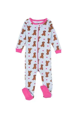 LEVERET Printed Cotton Footed Pajamas - Puppy