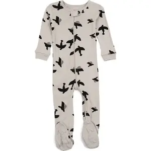LEVERET Footed Cotton Pajamas - Bird Gray