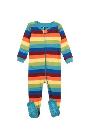 LEVERET Striped Cotton Footed Pajamas - Colorful Boys
