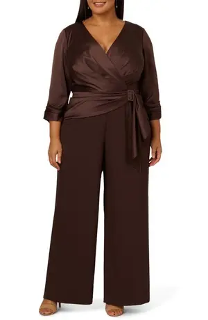 Adrianna Papell Belted Satin Jumpsuit