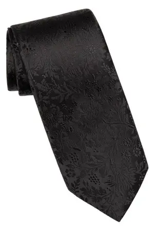 ELIZABETTA Floral Jacquard Standard Neck Tie - Black