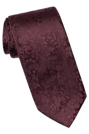 ELIZABETTA Floral Jacquard Standard Neck Tie Burgundy