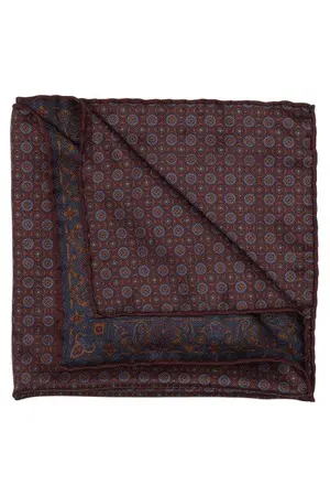ELIZABETTA Lariodouble Sided Silk Pocket Square For Men Burgundy & Navy