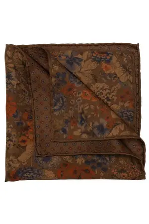 ELIZABETTA Vicodouble Sided Silk Pocket Square For - Clay Brown