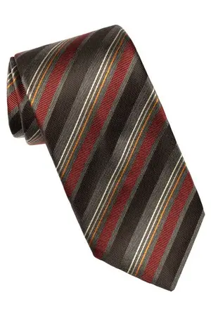 ELIZABETTA Extra Long Silk Jacquard Neck Tie - Steel Grey And Burgundy