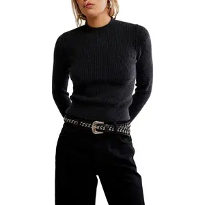 Women's Ribbed Crew Neck Pullovers