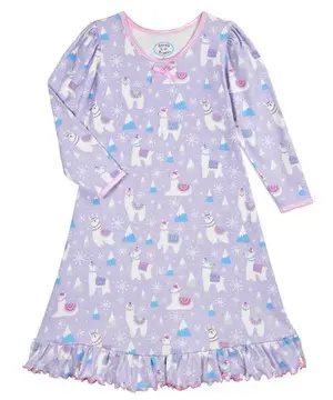 SARA’S PRINTS Long Sleeve Classic Nightgown - Holiday Llama