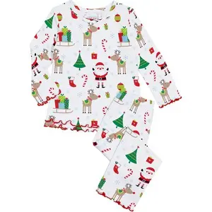 SARA’S PRINTS Loose Fit Ruffle Pj Set White Christmas