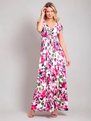 ALIE STREET LONDON Sophia Floral V-neck Maxi Dress - Fuchsia Florals