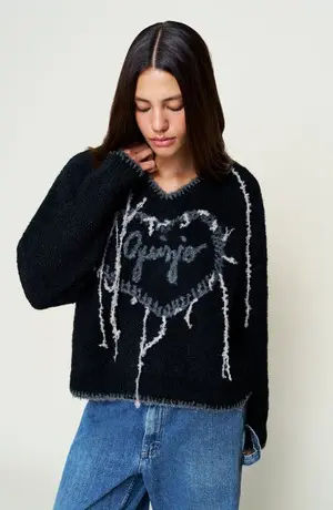 GUIZIO Heart Wool Sweater - Black