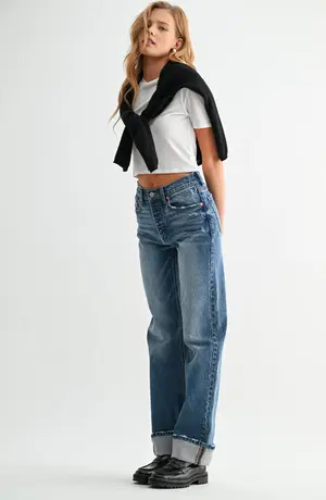 JEMINA DENIM Cuffed Wide Leg Jeans