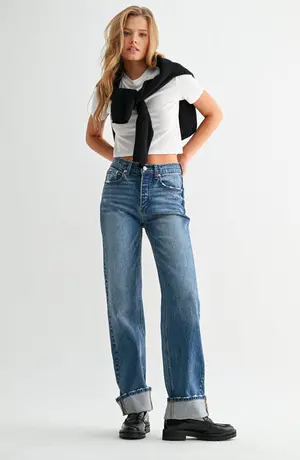 JEMINA DENIM Cuffed Wide Leg Jeans