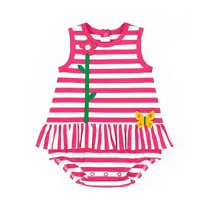 FLORENCE EISEMAN Stripe Knit Romper With Flower Appliqu - Fuchsia/white