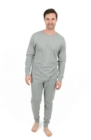 LEVERET Cotton Solid Matching Family Pajamas Light Gray