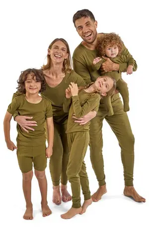 LEVERET Cotton Solid Matching Family Pajamas - Olive