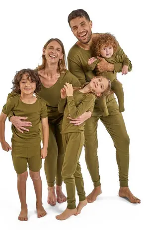LEVERET Cotton Solid Matching Family Pajamas - Olive