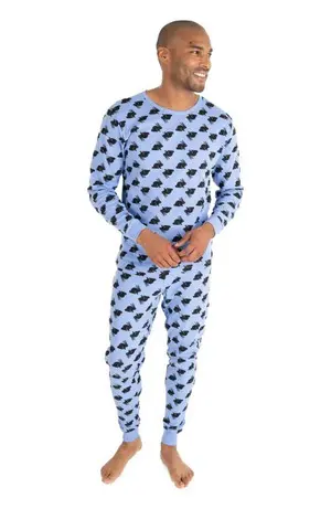 LEVERET Cotton Printed Matching Family Pajamas - Bunny Blue