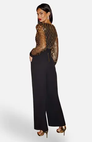 YUMI Sequin Wrap Over Jumpsuit - Black