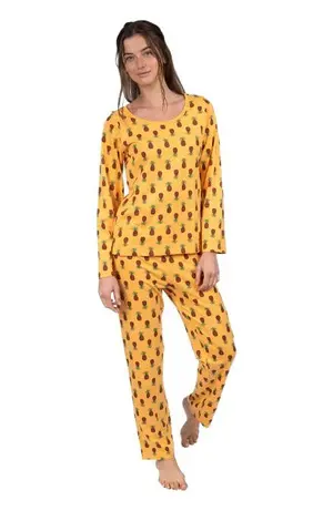 LEVERET Loose Fit Cotton Matching Family Pajamas - Pineapple