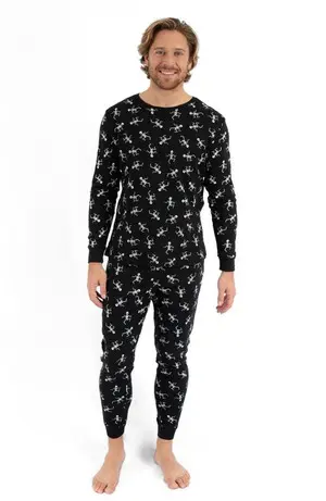 LEVERET Cotton Matching Family Halloween Pajamas - Skeleton Black