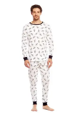 LEVERET Cotton Matching Family Halloween Pajamas - Skeleton White