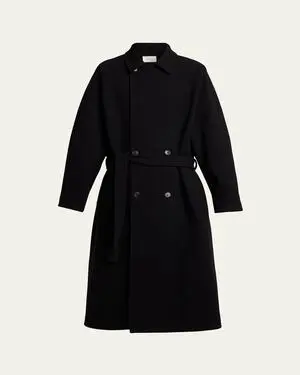 THE ROW Wool Double-Breasted Belted Coat - Black