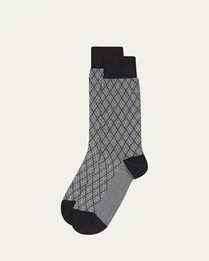 Pantherella Kingsley Diamond Check Jacquard Calf-Length Socks Black
