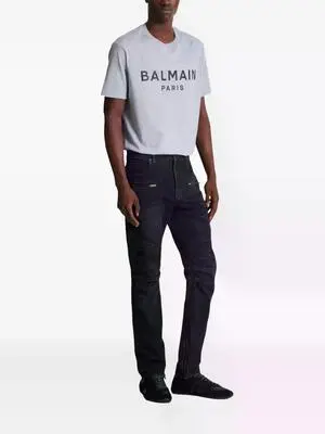 Balmain Biker Zip-detail Cotton Jeans - Black