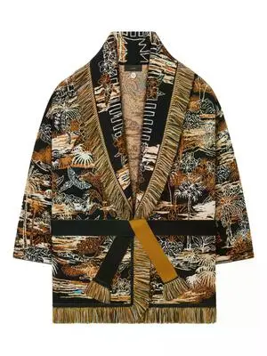 Alanui Jacquard Fringed Cardigan - Black